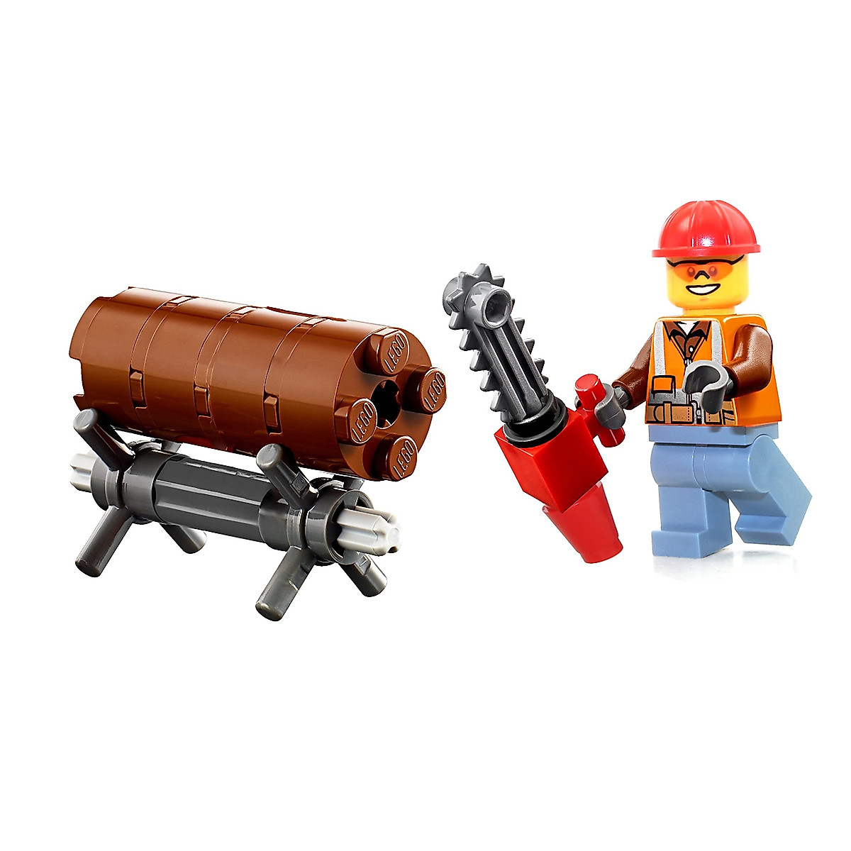 LEGO City MiniFigure - Forester Lumberjack Tree Trimmer (with Chainsaw and Tree Log)