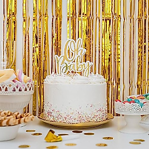 Thicken Gold Foil Fringe Curtains Decorations 3.2x8.2ft - 2 Pack, Photo Backdrop for Birthday Bachelorette Bridal Shower Baby Shower Graduation Party, Party Streams Decor