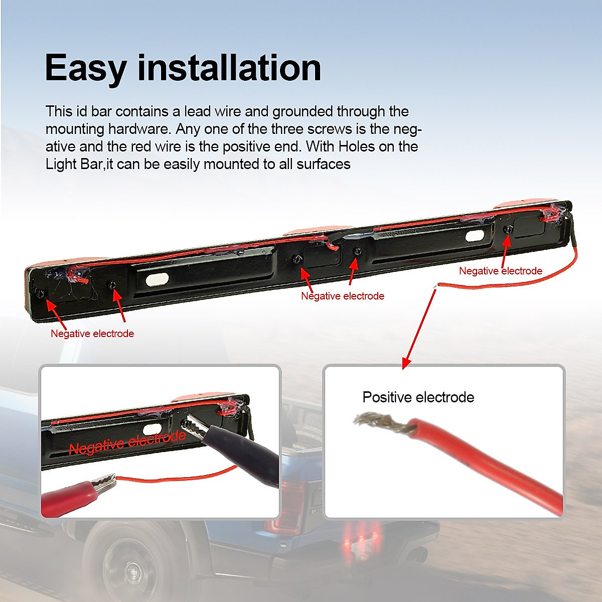 Partsam Red Clearance ID BAR Marker Light 3 Light 9 LED Trailer Sealed Stainless Steel, [DOT Approved] Sealed 3-Light Truck and Trailer Identification LED Light Bar Red Led Strip w/Black Base