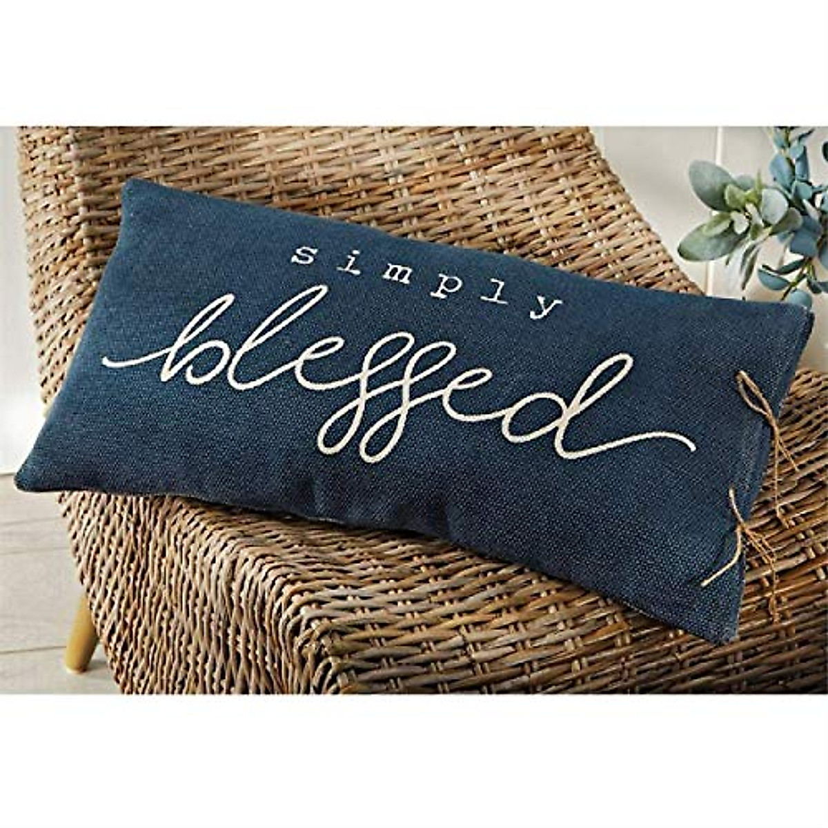 Mud Pie Simply Blessed Pillow, 12" x 24", Blue