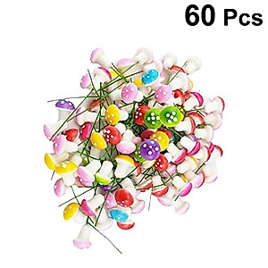 ULTNICE 60pcs Mini Foam Mushroom Miniature Figurines Cake Toppers for DIY Fairy Garden Micro Landscape Flower Pot Bonsai Dollhouse Ornament