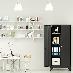 CBNTKI Metal Storage Cabinet, Lockable Garage Storage Cabinet with Doors and 4-Tier Shelves,Office File Cabinet with Lock, 71" Tall Steel Tool Cabinet, Black