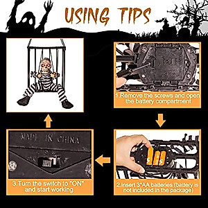 BINDUO Scary Halloween Decoration Outdoor Skull Decor with Motion Sensor Hanging Skulls Prisoner Cage Light Up Eyes Talking Spooky Spirit Halloween Animatronic Home Decor
