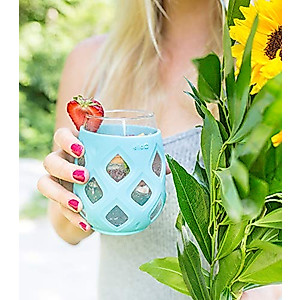 Ello Cru Stemless Glass Wine Set with Protective Silicone Sleeve, Perfect for Gifting, Travel and Entertaining, BPA Free, Dishwasher Safe, Set of 4, Paloma, 17oz