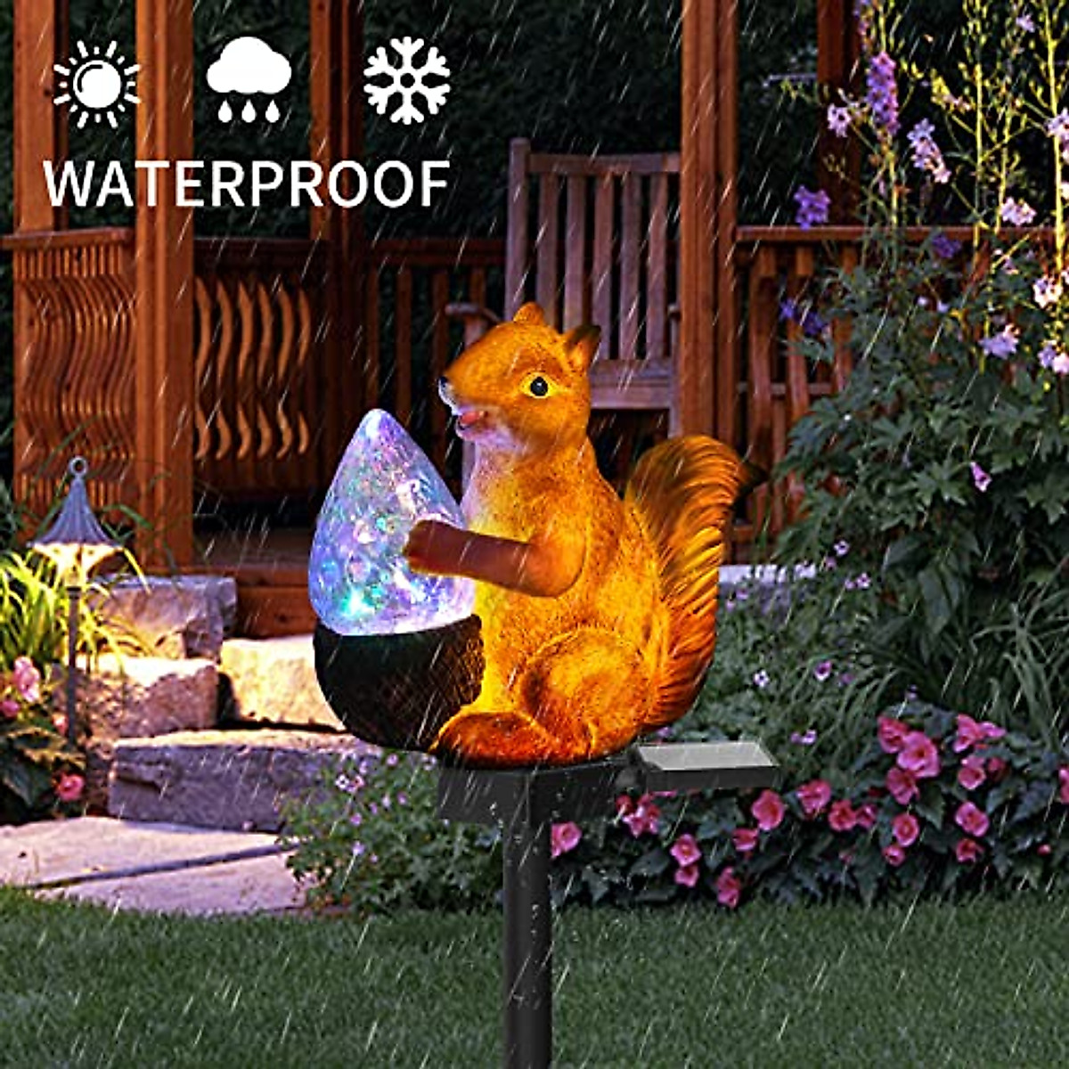 Garden Stake Solar Light Outdoor Decorative Cute Squirrel Solar Powered Figurine Light Waterproof Statue with Solar Led Light for Outside Decor Yard Lawn Garden Ornaments Gifts for Mom Women