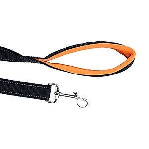 Mighty Paw Dual Handle Dog Leash - Reflective for Night Safety - Padded Leash - Dog Leash with Two Handles - Dog Leash with Carabiner Clip - Traffic Handle Leash - 6 Feet Long Dog Leash (Black/Orange)
