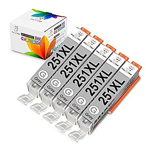 Miss Deer Compatible 251 Gray Ink Cartridge Replacement for Canon CLI-251 GY CLI-251XL CLI251XL 251XL Work with PIXMA MG6320 MG7120 MG7520 IP8720 Printer (5Gray) 5-Pack