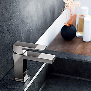 ALWEN Bathroom Faucet Brushed Nickel, Bathroom Faucets for Sink 1 Hole, Single Faucet with Pop Up Drain, Modern Bathroom Sink Faucet