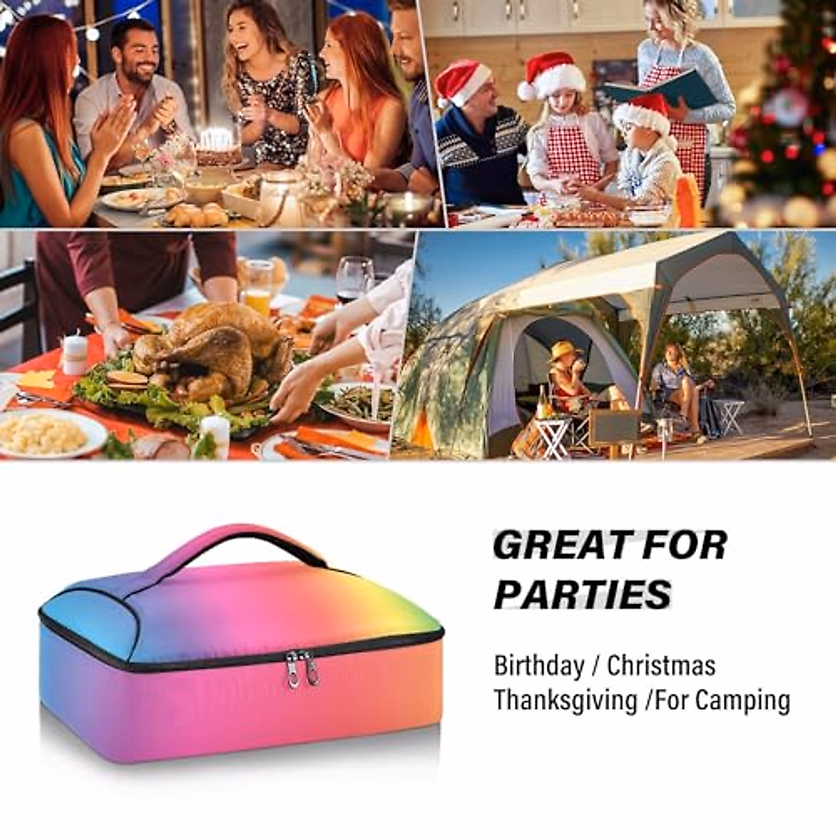 Kcldeci Insulated Thermal Food Carrier Insulated Casserole Carrier for Hot or Cold Food,Rainbow Gradient Insulated Tote Bag for Potluck Cookouts Parties Picnic,Lasagna Lugger