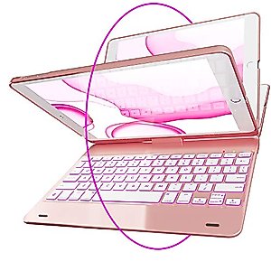 iPad Keyboard Case for iPad 2018 (6th Gen) - iPad 2017 (5th Gen) - iPad Pro 9.7 - iPad Air 2 & 1 - Thin & Light - 360 Rotatable - Wireless/BT - Backlit 10 Color - iPad Case with Keyboard (Rose Gold)