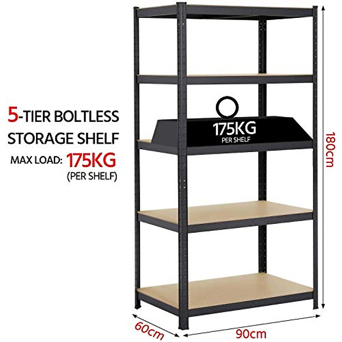 YINF 5-Tier Metal Shelving Unit Adjustable Garage Storage Utility Rack Heavy Duty Shelves Organization Multipurpose Shelf Warehouse Basement Kitchen Living Room 27.5" L x 11.8" W x 59" H, 1 Pack