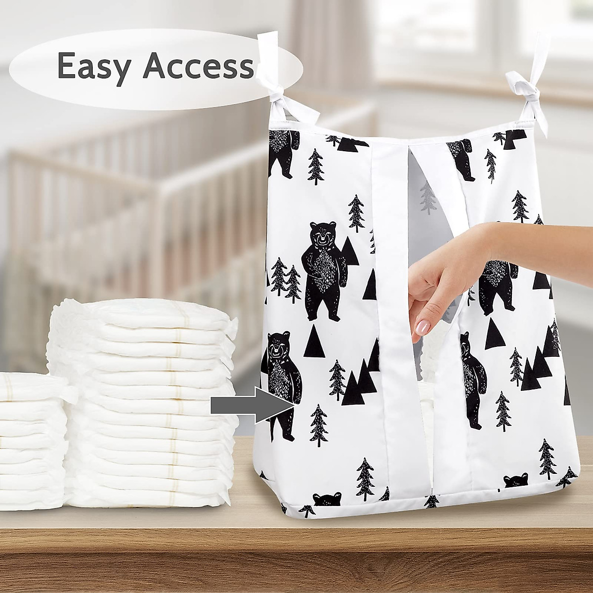 TANOFAR Diaper Organizer Stackers & Lounger Cover, Snugly Fit Infant Lounger for Baby, 2pcs Baby Nursery Diaper Stacker Caddy Organizer, Bear