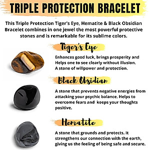 Tiger Eye Black Obsidian Crystal Bracelet for Energy Protection - Crown Chakra Reiki Healing - Bring Prosperity and Luck - Meditation Natural Stone Bracelet for Men and Women