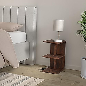 ZGREN End Table with Charging Station, Narrow Side Tables for Small Spaces with USB Ports and Outlets Rolling Bedside Nightstand Sofa Couch Side Slim Shelf Night Stand for Living Room, Bedroom, Brown