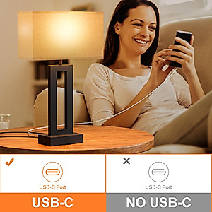 Seealle Bedroom Lamps for Night Stands - Touch Control, 3 Way Dimmable, USB C+A Charging, LED Bulbs, Easy Assembly