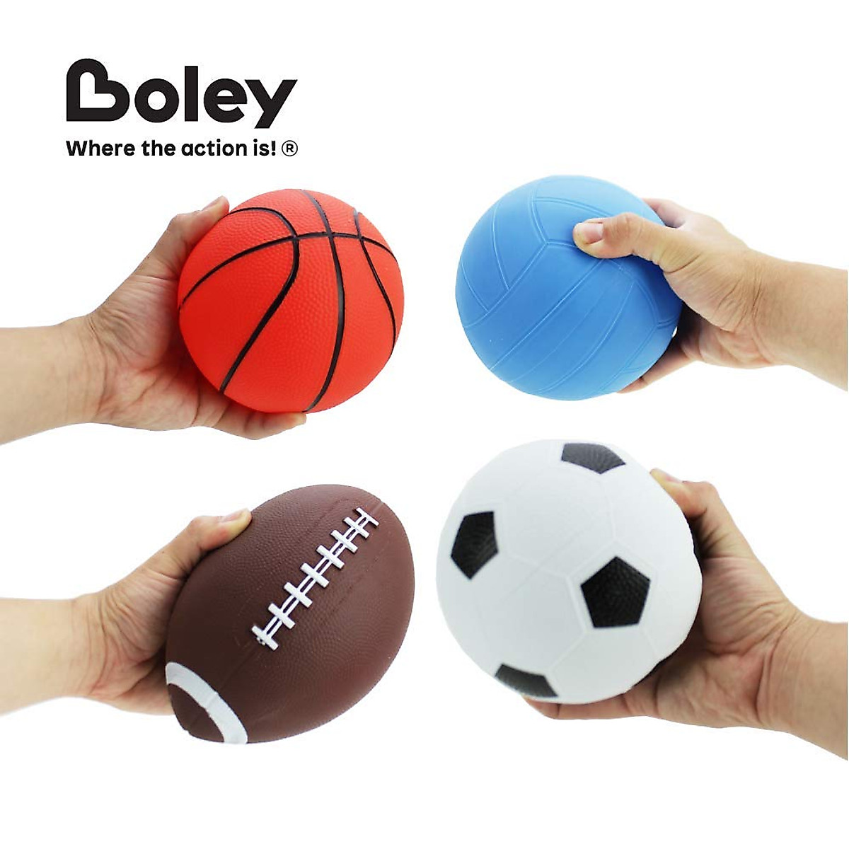Boley 4 Piece Playground Ball Set - Includes Soccer Ball, Basketball, Football, Volleyball, and Ball Pump - Great for Backyard Games, Outdoor Sports, Schoolyard Activities