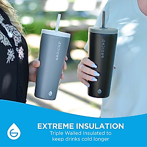 GROSCHE Jasper 23oz Tumbler with straw. Extreme Insulation, Classy Design, Built to Last, Insulated Stainless Steel Tumbler with Lid and Straw - Grey