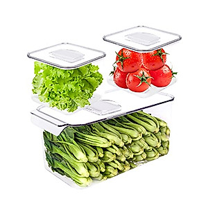 3 Pcs Fruit Fresh Keeper Vegetable Storage Containers Set Fresh Produce Saver with Lids and Vents,Stackable Salad Lettuce Keeper for Refrigerator or Easy Carry,BPA-free Stay Fresh Containers,5.7L&1.7L&1.7L