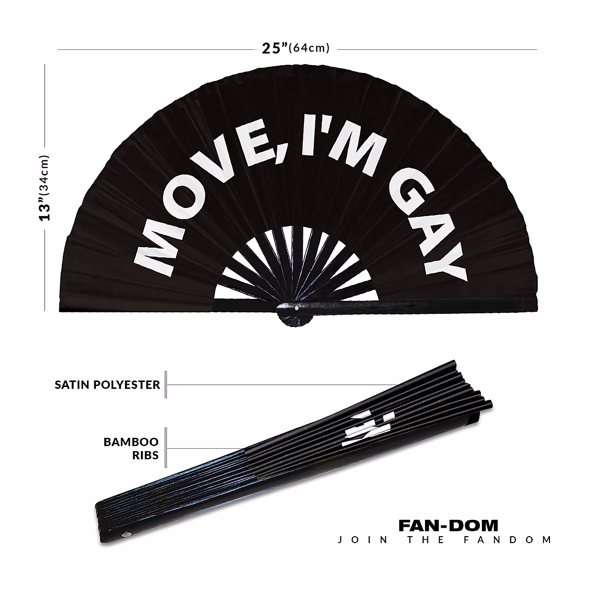 Move, I'm Gay Hand Fan Foldable Bamboo Circuit Hand Fan Funny Pride LGBT Gag Words Slang Expressions Statement Gifts Festival Accessories Rave Handheld Circuit Event Clack Fans (Black)