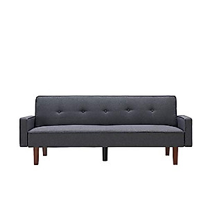 Eafurn Button Tufted Sofa Bed, Linen Fabric Adjustable Sleeper Modern Reversible Convertible Folding Lounge Couch Loveseat Daybed for Living Room with Solid Wood Legs, Dark Grey