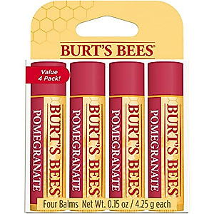 Burt's Bees Lip Balm, Moisturizing Lip Care, for All Day Hydration, 100% Natural, Pomegranate with Beeswax & Fruit Extracts (4 Pack)