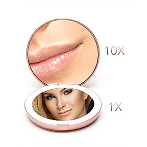 Fancii LED Lighted Travel Makeup Mirror, 1x/10x Magnification - Daylight LED, Compact, Portable, Large 5" Wide Illuminated Folding Mirror (Lumi) Rose Gold