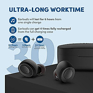 Hntmao True Wireless Earbuds, IPX6 Waterproof Bluetooth Earbuds, 30H Cyclic Playtime Headphones with Charging Case and mic for iPhone Android, in-Ear Stereo Earphones Headset for Sport Black