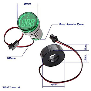 Shopcorp - Digital Led Display Indicator Ammeter, 0-100A Max AC380 Current Meter and 220V - Gauge Meter, Tester Amp Monitor - AD101-22AM Model, Circle Panel, Green (3 Pack)
