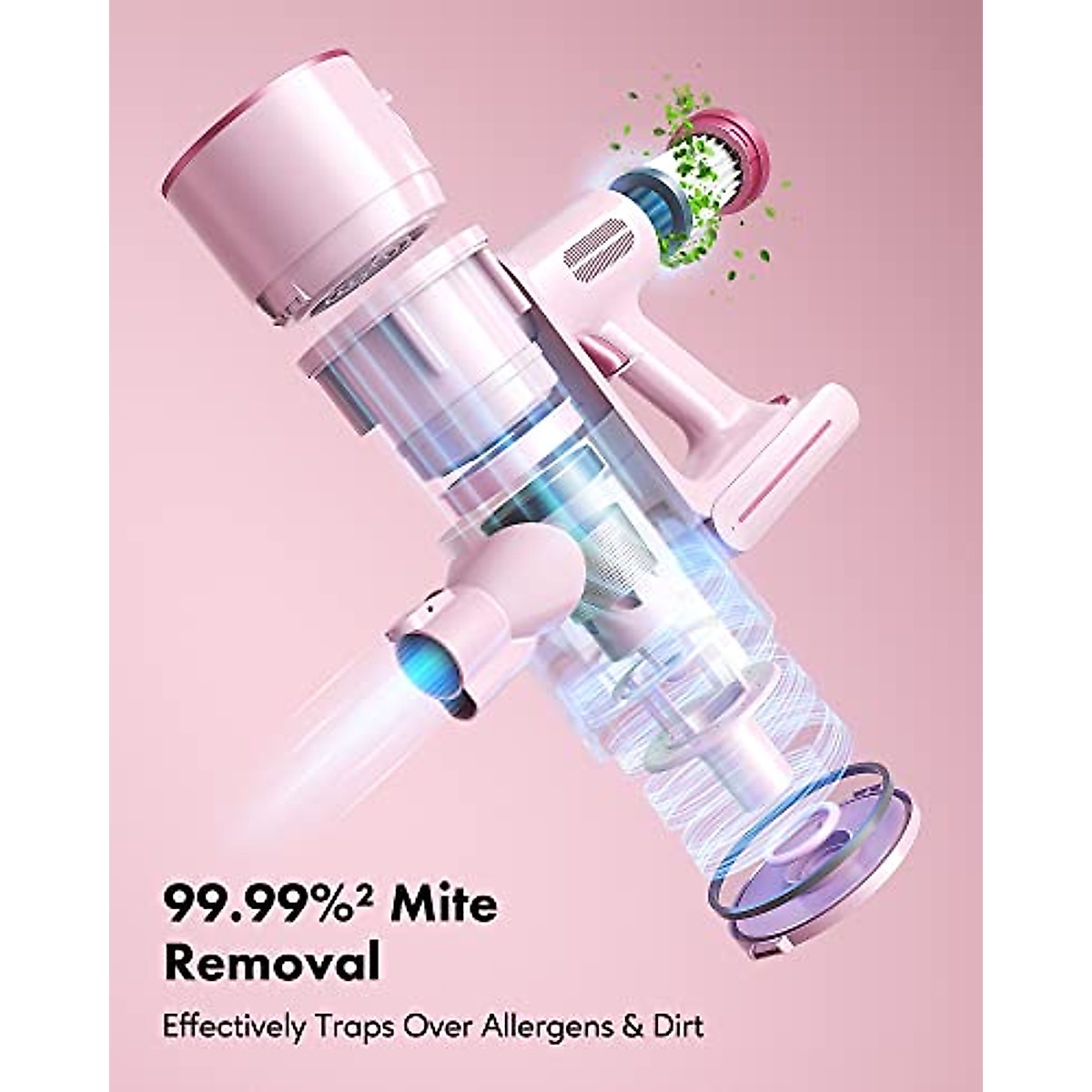 Homeika Cordless Stick Vacuum Cleaner, 20Kpa Powerful Suction Vacuum Cleaner with LED Display, 30 Min Runtime Detachable Battery, 1.5L Dust Cup, for Carpet and Hard Floor Pet Hair (Pink)