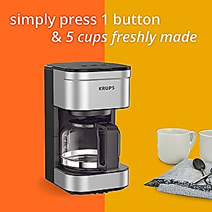 KRUPS Simply Brew Compact Filter Drip Coffee Maker, 5-Cup, Silver