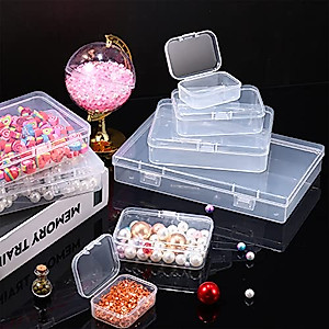 48 Pieces Mixed Sizes Small Plastic Box Empty Mini Clear Plastic Organizer Rectangular Bead Organizer with Hinged Lids for Small Items, Jewelry and Art Craft Projects Organizing