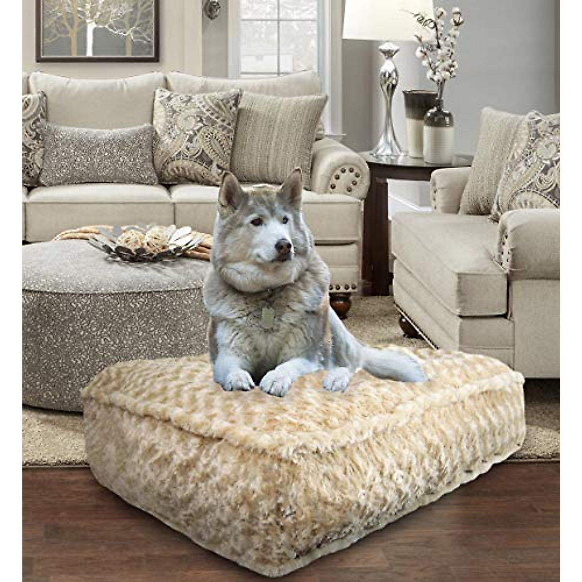 Bessie and Barnie Camel Rose Luxury Extra Plush Faux Fur Rectangle Pet/Dog Bed (Multiple Sizes)