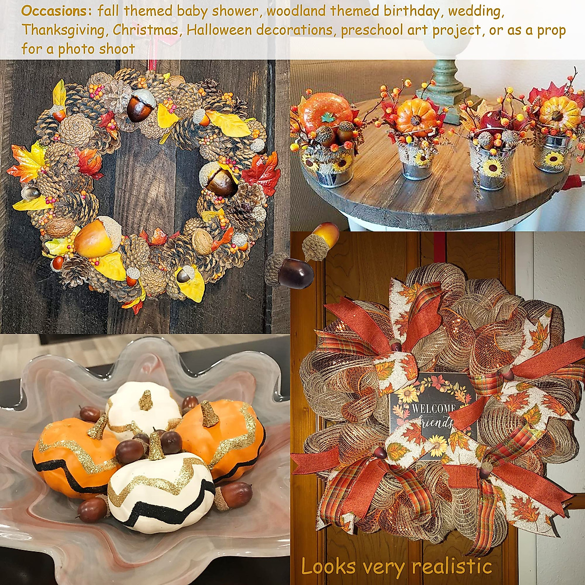 Honbay 50PCS Lifelike Artificial Acorn Fake Nutty Craft Acorns with Acorn Cap Simulation Fruit Props for Vase Filler, Home House Autumn Favor, Thanksgiving Day Christmas and Wedding Decoration