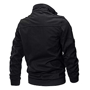 Buytop Men's Casual Winter Cotton Military Jackets Outdoor Full Zip Army Coat(813Black-M)