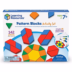 Learning Resources Pattern Block Activity Pack, Pattern Block Cards for Kids, Geometric Shapes, 142 Pieces, Ages 7+