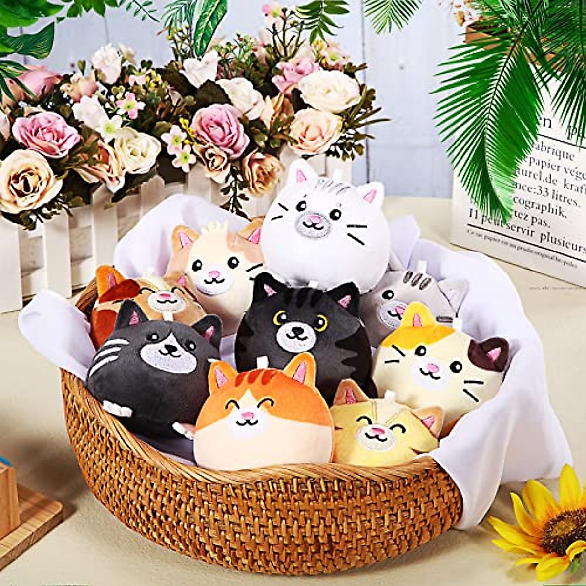 Libima 9 Pcs Mini Plush Cat Stuffed Animals Bulk 3.15 Inch Soft Decompress Kitten Plush Toys Round Cute Plush Cats for Kids Birthday Baby Shower Pet Party Decor Stocking Stuffers Easter Eggs Fillers