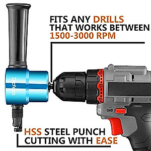 Dicfeos Double Head Metal Sheet Nibbler Cutter with Circle Cutting Accessories, Drill Attachment with Wrench and Parts, Maximum 14 Gauge Steel