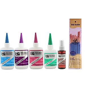 Bob Smith Industries Cyanoacrylate Glue, Super Glue, Insta-Cure, Insta-Cure+, Maxi-Cure, Un-Cure, and Insta-Set (Pack of 5) - with Make Your Day Paintbrushes