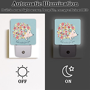 Cute Hedgehog Plug in Night Light Set of 2, Rainbow Animal Hedgehog LED Nightlights Auto Dusk to Dawn Sensor, Nightlight Lamp for Kids Rroom Bedroom Bathroom Kitchen Hallway Nursery Stairs Home Decor