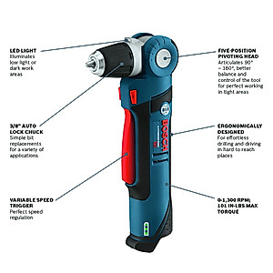 BOSCH PS11N 12V Max 3/8 In. Angle Drill (Bare Tool) , Blue