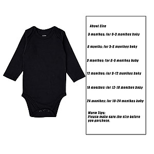 hibshaby Baby Bodysuit Long Sleeve -Toddler Bodysuits for Infant Unisex Boys Girls Black 9-12 Months