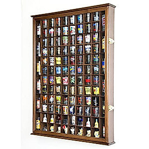108 Shot Glass Shotglass Shooter Display Case Holder Cabinet Wall Rack 98% UV Lockable Door -Walnut