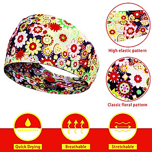 WILLBOND 8 Pieces African Headband Stretchy Boho Print Hairband Yoga Running Sports Workout Head Grip Band Elastic Turban Headwrap Head Cloth for Women Hair Accessories(Floral Pattern)