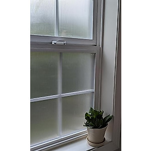 Windimiley Window Privacy Film Reeded Glass Window Clings Frosting Fluted Glass Window Stickers Frosted Bathroom Static Cling Heat UV Blocking Window Tint Decorative Window Coverings, 17.5x78.7 Inch