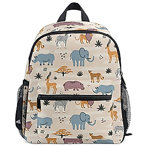 African Wild Animals Toddler Backpacks for Kids Preschool Schoolbag Backpack for Boys Girls Animals Mini Kindergarten Nursery Bag with Chest Strap