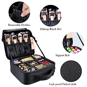 gzcz Travel Makeup Bag,10.4 Inches Portable Makeup Case Cosmetic Train Case Organizer Artist Storage Bag With Adjustable Dividers For Cosmetics Brushes Toiletry Jewelry Digital Accessories (Black)