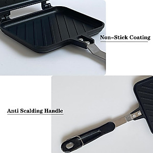 Double Sided Frying Pan, Non-Stick Pan with Heat-Resistant Handles, Egg and Sandwich Frying Pan, Multifunctional Breakfast Pan for Indoor & Outdoor Home Kitchen, 5.5 Inches, For all stove surfaces