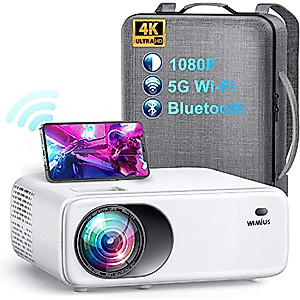 Native 1080P 5G WiFi Bluetooth Projector 4K Support, 400 ANSI WIMIUS W6 Outdoor Movie Projector with 300" Display , 4P/4D Keystone, 50% Zoom, Video Projector Compatible iOS/Android/TV Stick/PS4/PPT