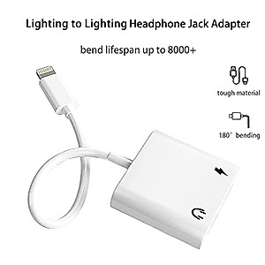 TIMEJONS Lighting to Lighting Headphone Jack Adapter for iPhone, 2 in 1 Charger and Aux Audio Splitter Adapter Support All iOS System(MFi Certified)
