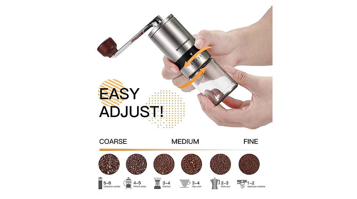 Manual Coffee Bean Grinder with 6 Adjustable Settings | Portable & Durable